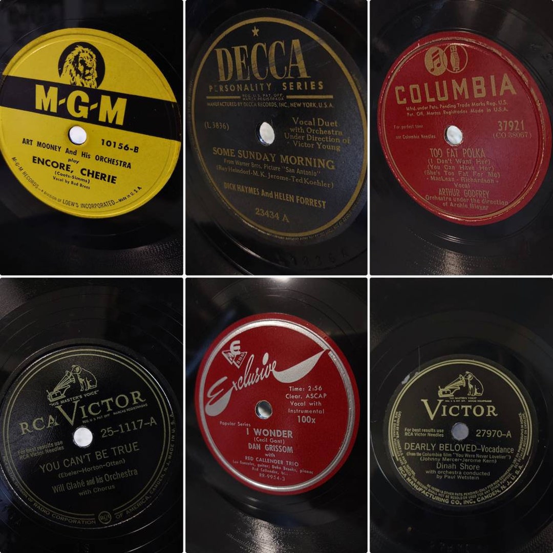 Vintage Vinyl 78 RPM 6 Records and Storage Album Holds 10 Red and Gold ...