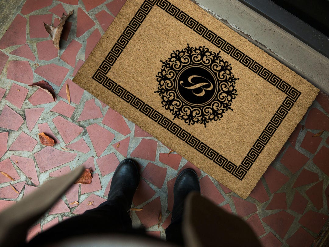 Simple Modern Monogram Doormat, Custom Initial Entry Rug, Sleek Black ...
