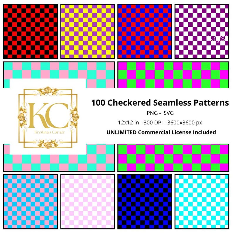 100 Checkered Seamless Patterns - PNG & SVG - 300 Dpi - Etsy