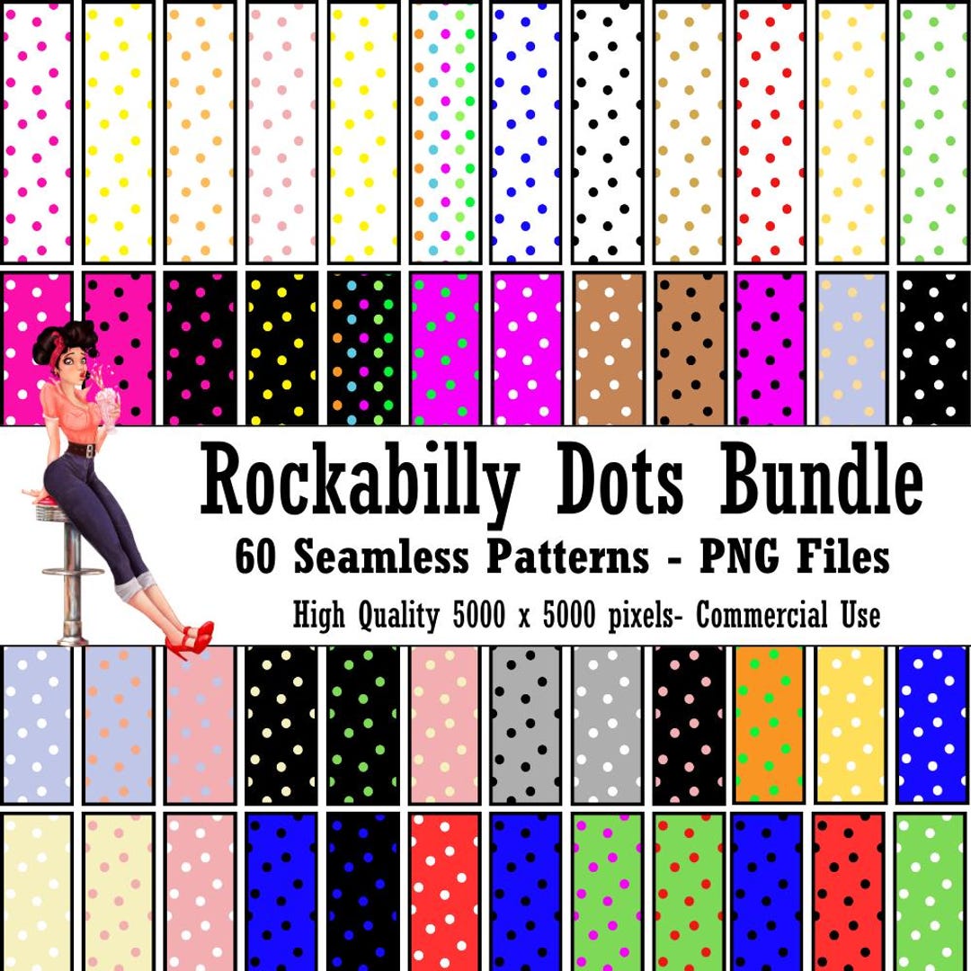 60 Rockabilly Dots Seamless Patterns - PNG Files- Commercial & Personal ...