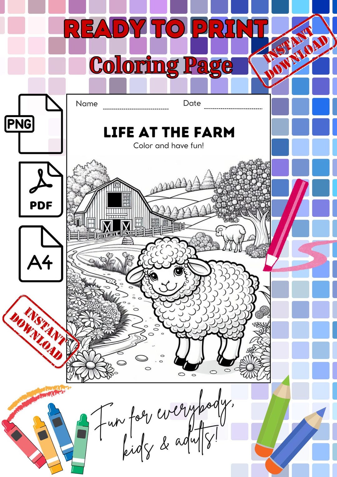 Ready to Print Life at the Farm Coloring Page - Etsy