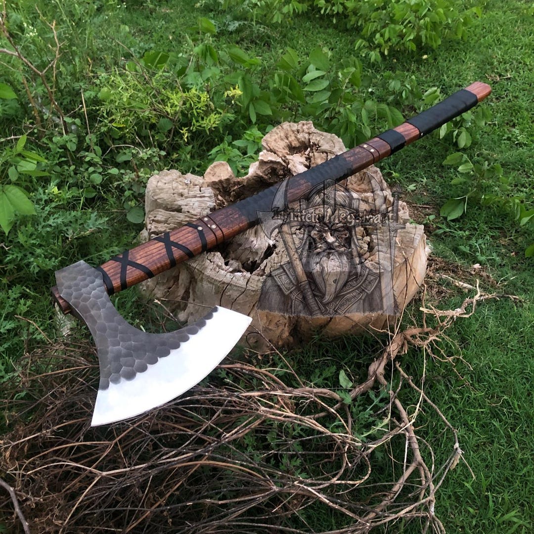 Large Axe Hand-forged Viking Larp Handed Double Blades Norsemen ...