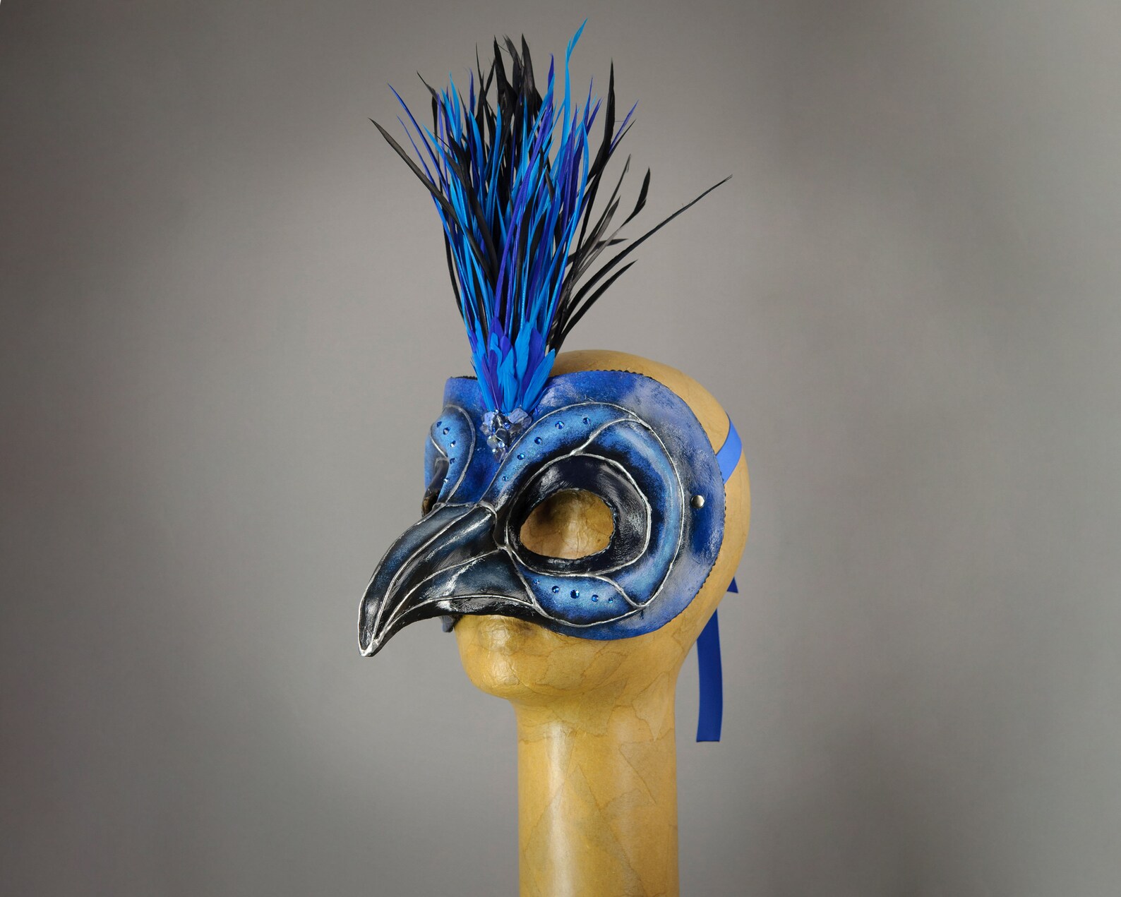 Blue Jay Hand Made Masquerade Mask With Feathers and Swarovski - Etsy