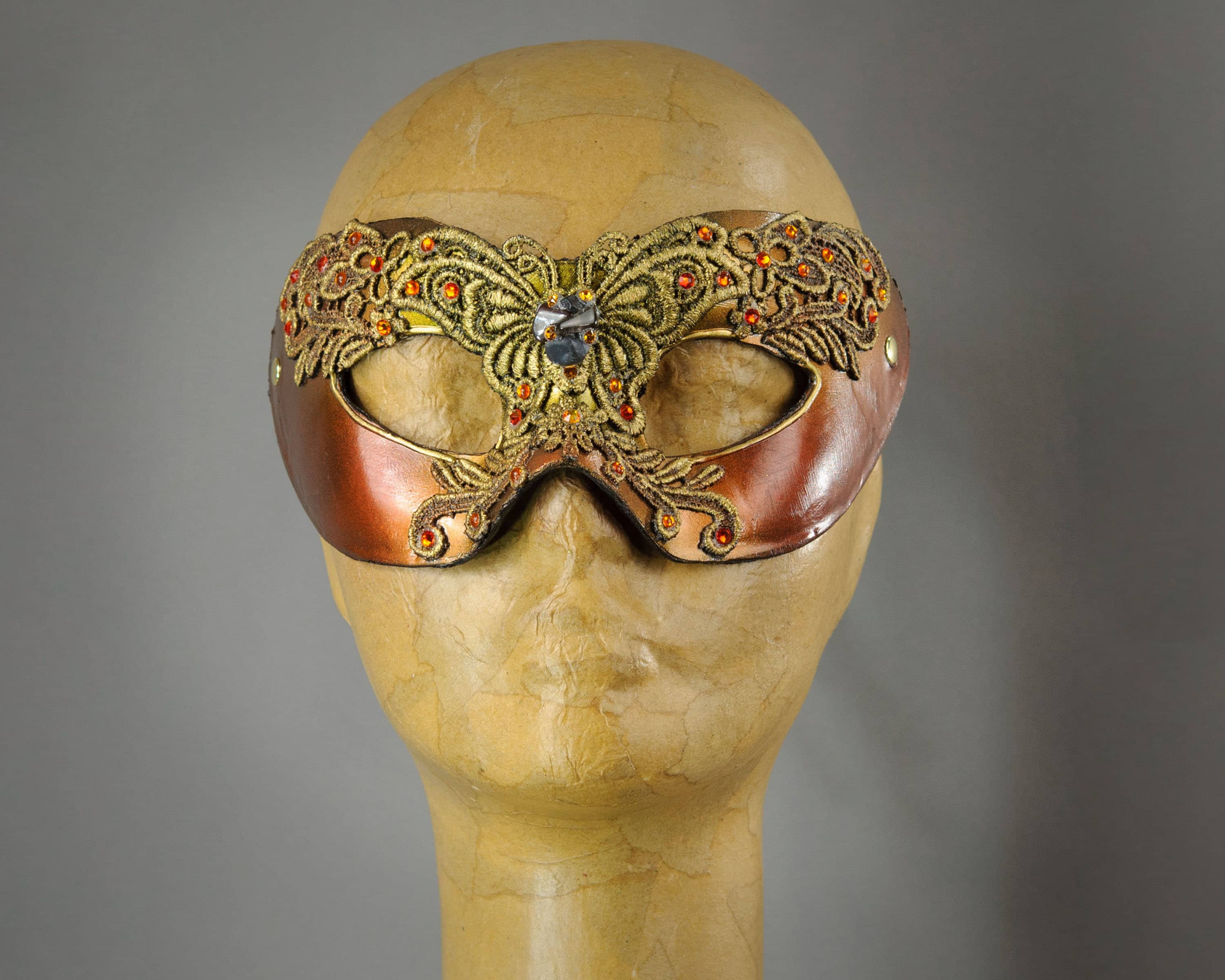 Copper Flutter Butterfly Motif Lace Columbina Mask. Mardi Gras ...
