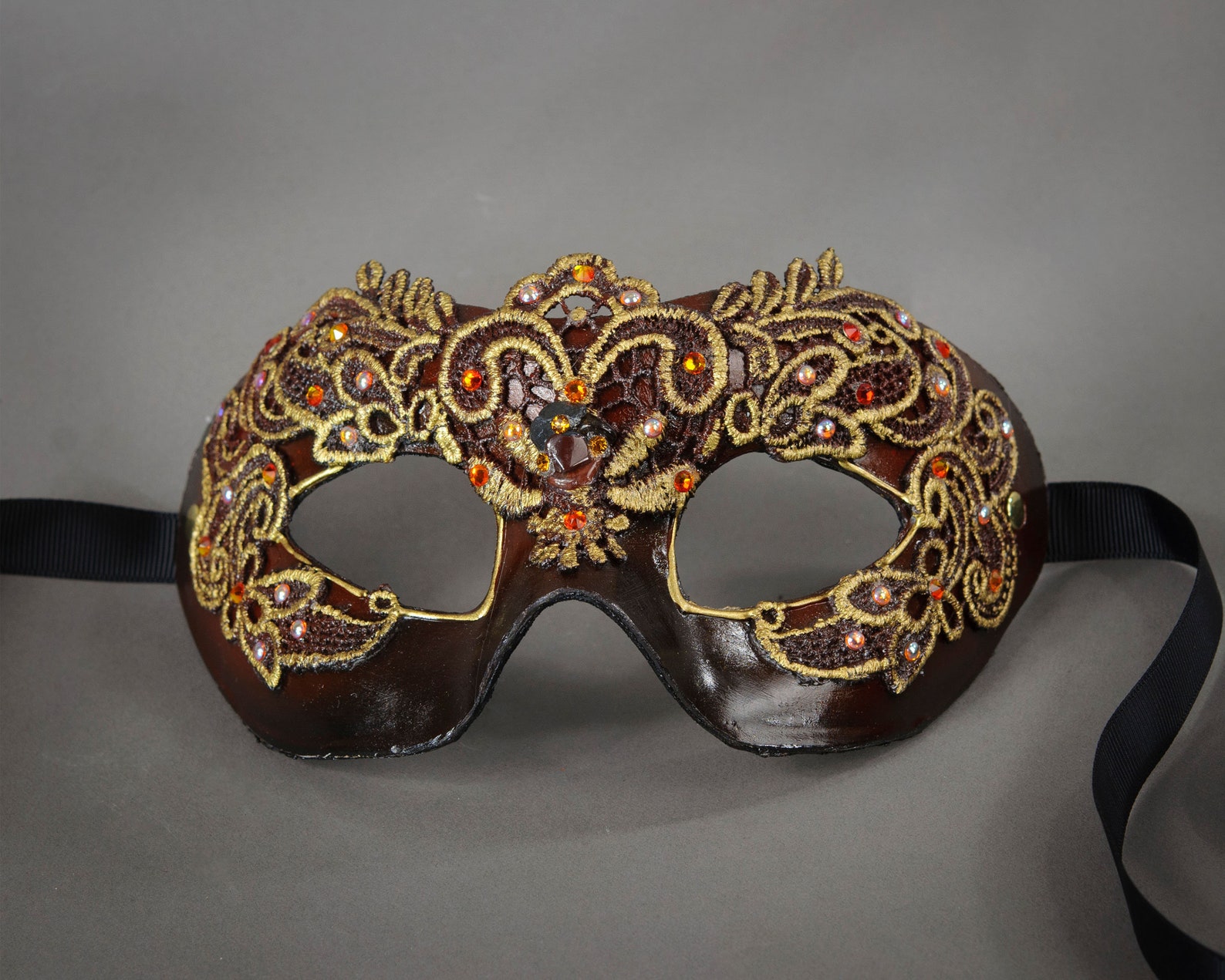 Copper Columbina Lace Masquerade Mask With Swarovski Crystal Accents ...