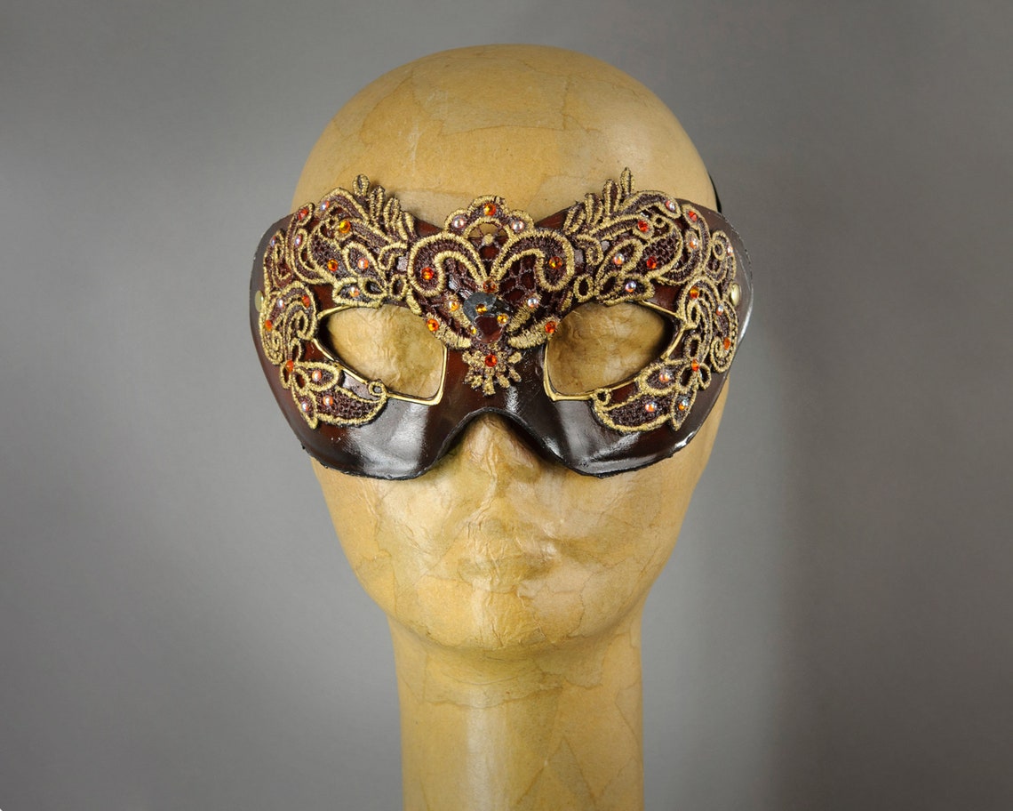 Copper Columbina Lace Masquerade Mask With Swarovski Crystal Accents ...