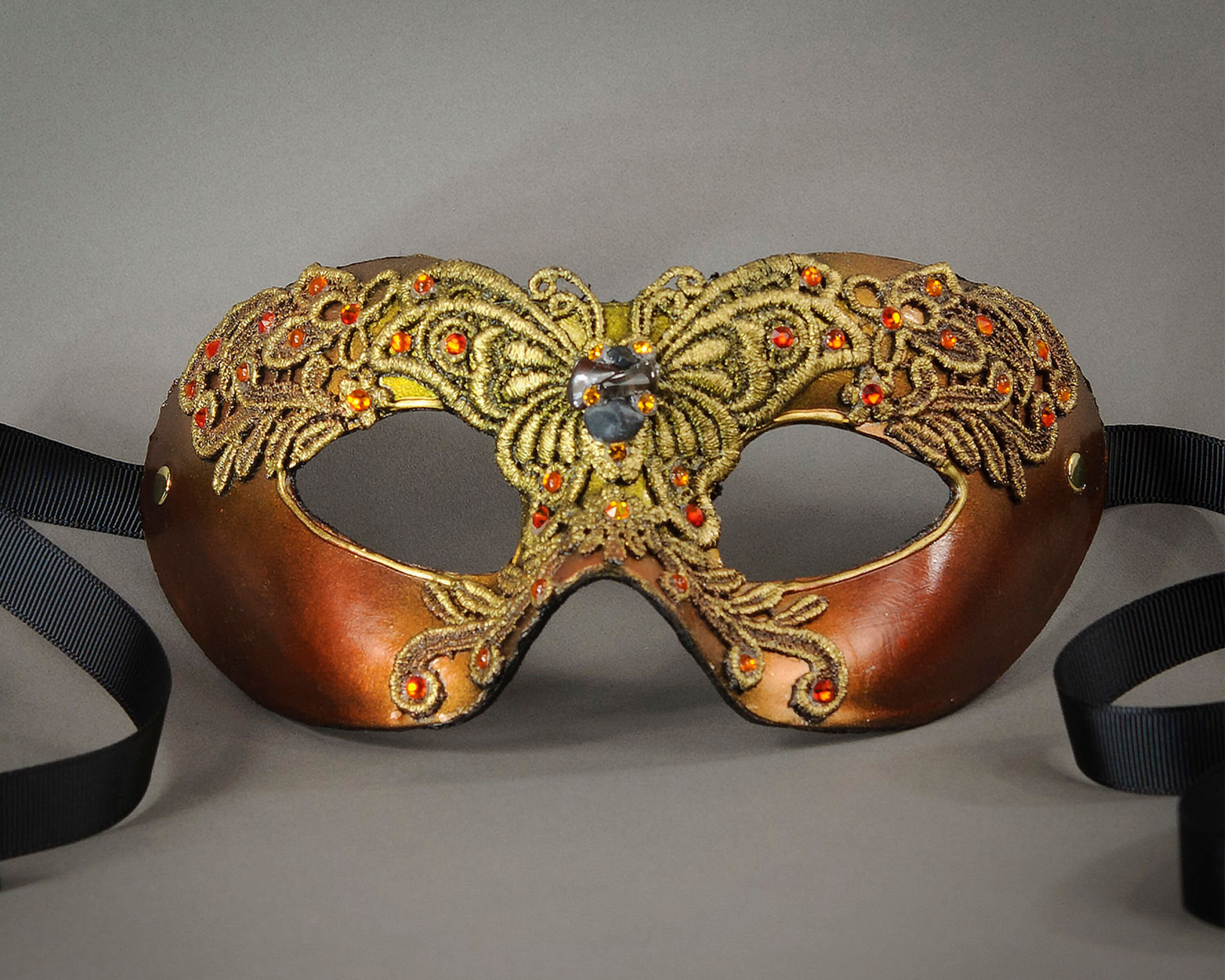 Copper Flutter Butterfly Motif Lace Columbina Mask. Mardi Gras ...