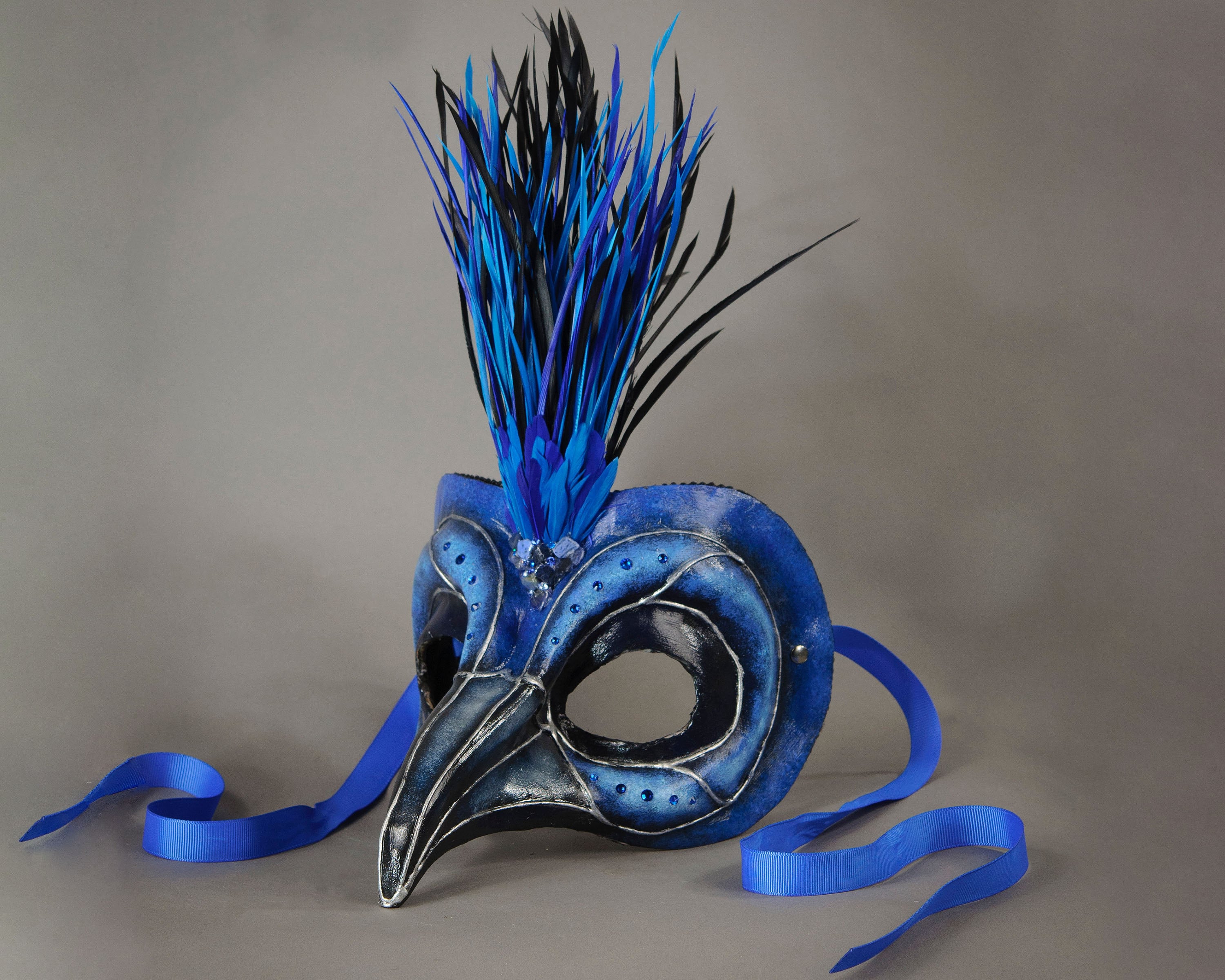 Blue Jay Hand Made Masquerade Mask With Feathers and Swarovski Crystals ...