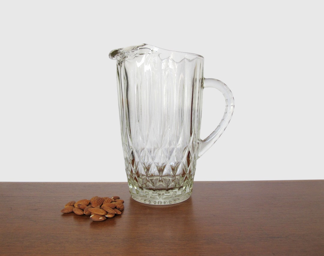 Mid Century Glass Pitcher Diamond Pattern Beer or Lemonade Heavy - Etsy