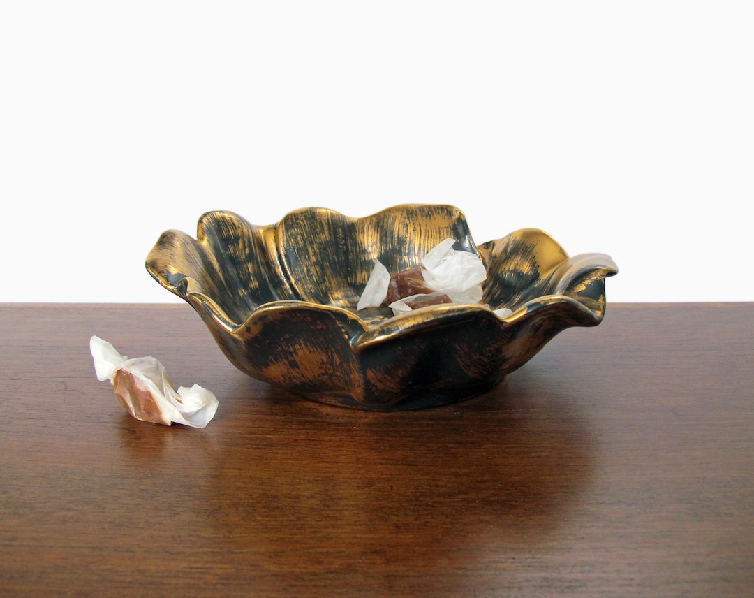 Stangl Pottery Bowl Flower Design Black and Gold - Etsy