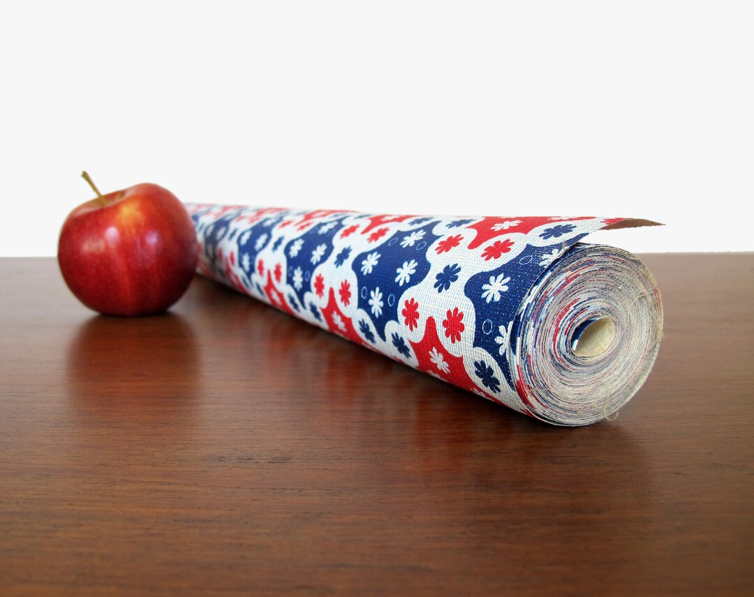 Vintage Oilcloth Roll Retro Red White and Blue Pattern - Etsy