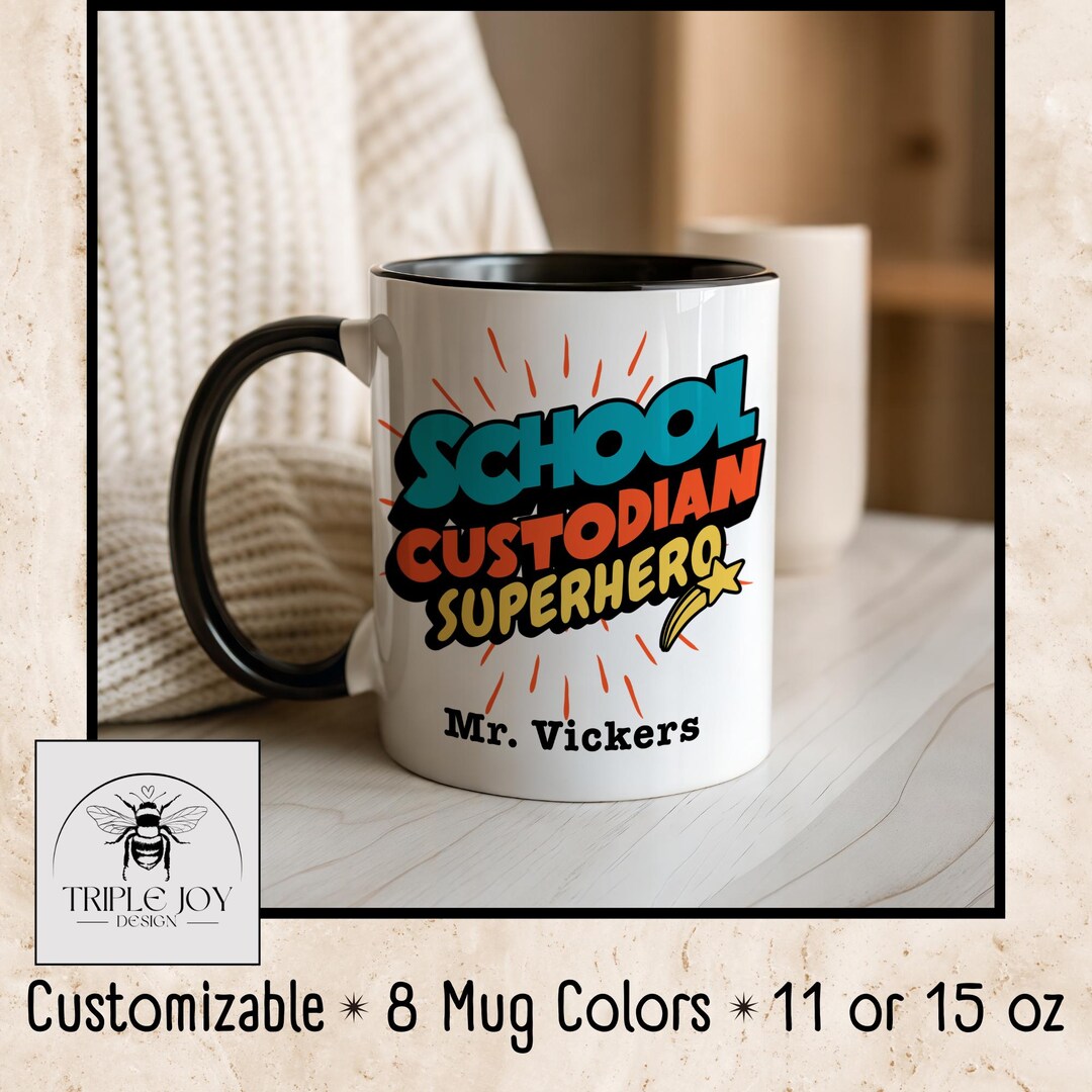 Personalized School Custodian Superhero Coffee Mug, Custom Janitor ...