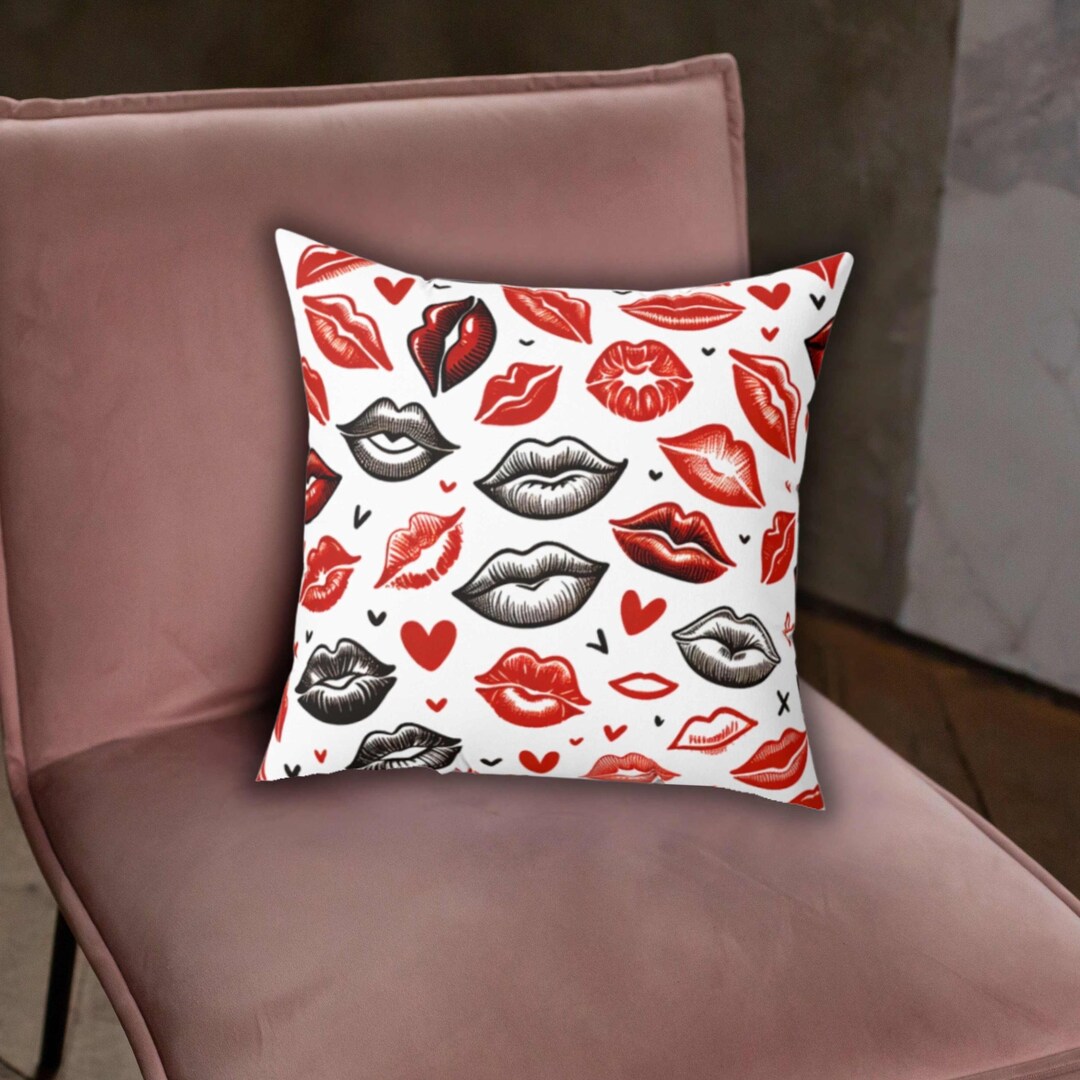 Kisses Lips Pattern Throw Pillow: Romantic Home Decor, Valentine's Gift ...