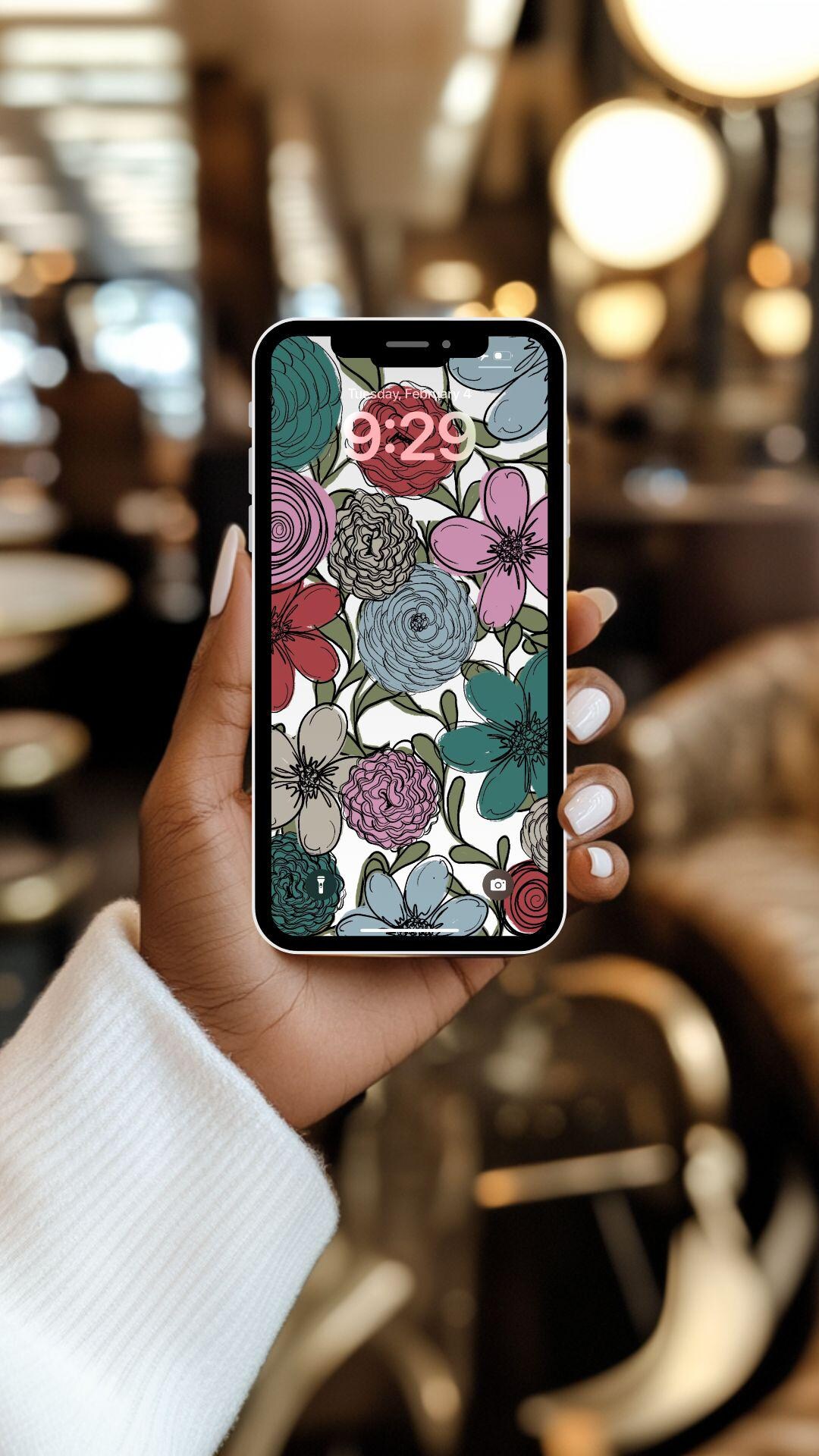 Spring Colors Floral Phone Wallpaper | Doodle Flowers Phone Background ...