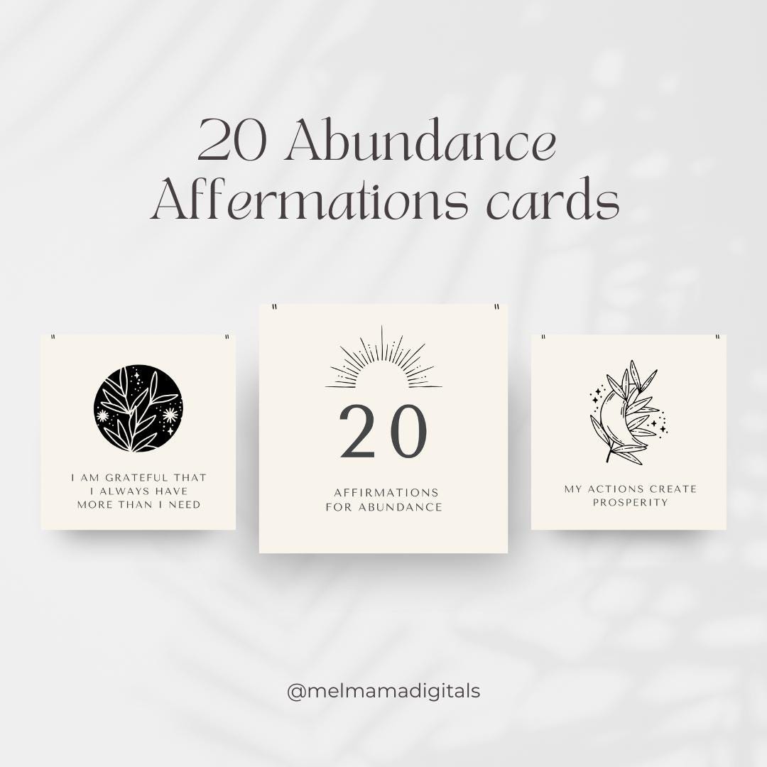 Abundance Affirmations Printable | 20 Positive Mindset Cards | Law of ...