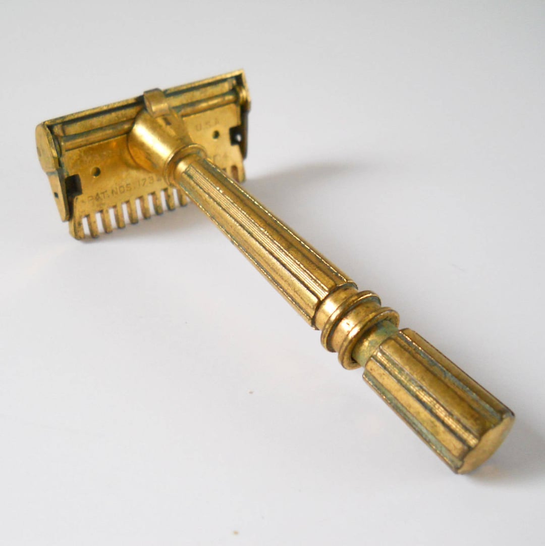 Vintage Safety Razor Gem Micromatic Safety Razor Gold Tone Metal Razor ...