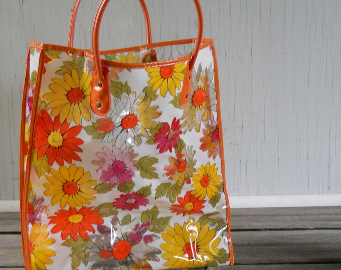 Vintage Clear Plastic and Floral Tote - Etsy