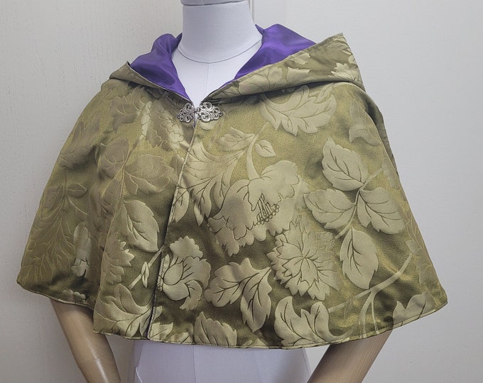 Olive Green Damask Regency Tudor Medieval Archer Cape, Woodland Elf ...