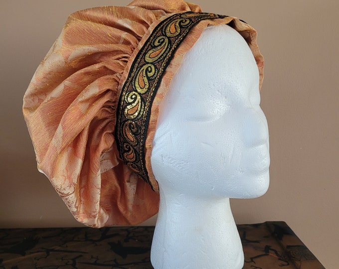 Orange Damask Muffin Cap, Tudor Renaissance Faire Costume Hat, Medieval ...