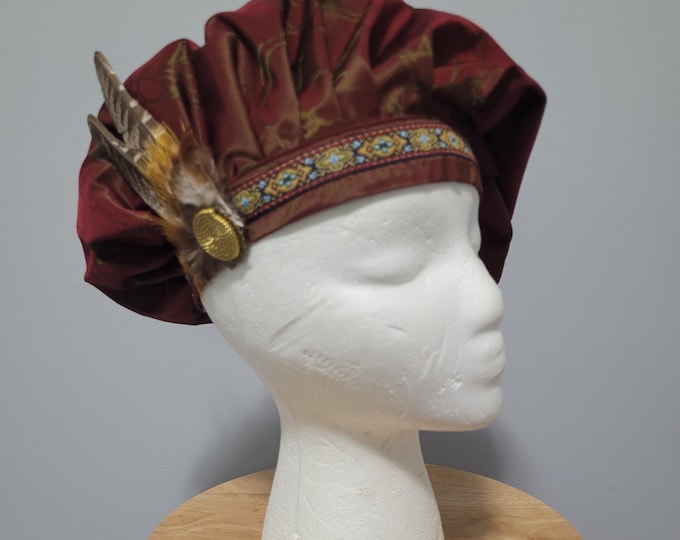 Ox Blood and Olive Muffin Cap, Tudor Renaissance Faire Costume Hat ...