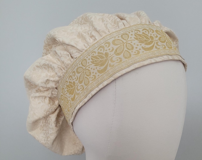 Orange Damask Muffin Cap, Tudor Renaissance Faire Costume Hat, Medieval ...