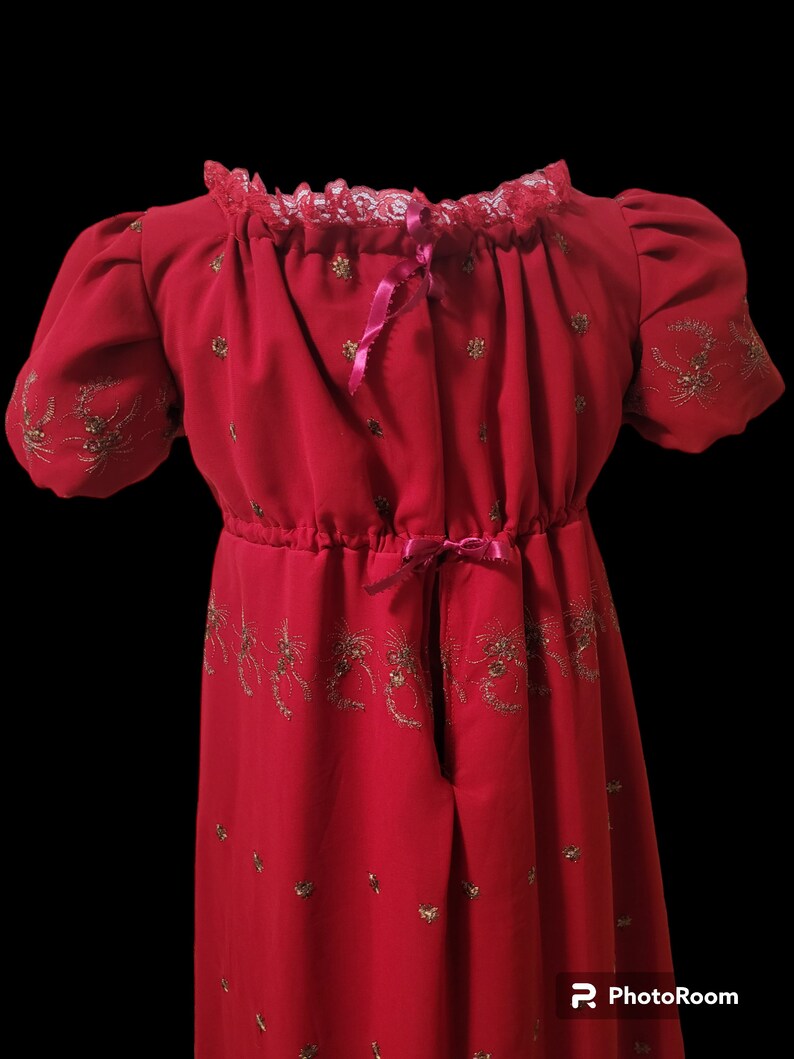 Bust 33-37" Red and Gold Sari Regency Period Era Dress, Ball Gown, Jane ...