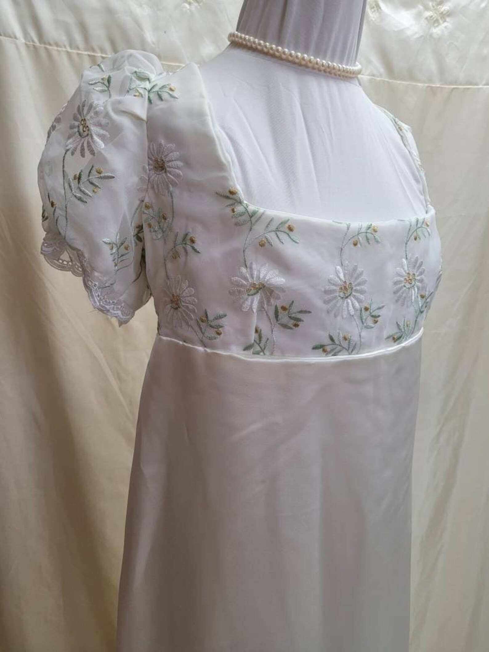Bust 44-48 White Satin and Daisy Regency Dress, Bridgerton Daphne Ball ...