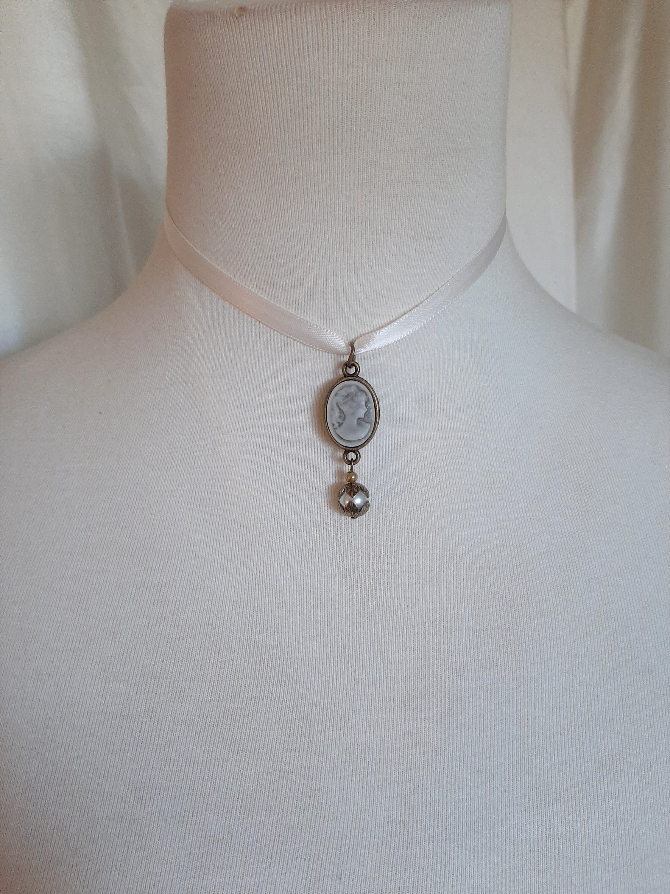 Cameo Choker Necklace Ribbon Chain Regency Victorian Emma | Etsy