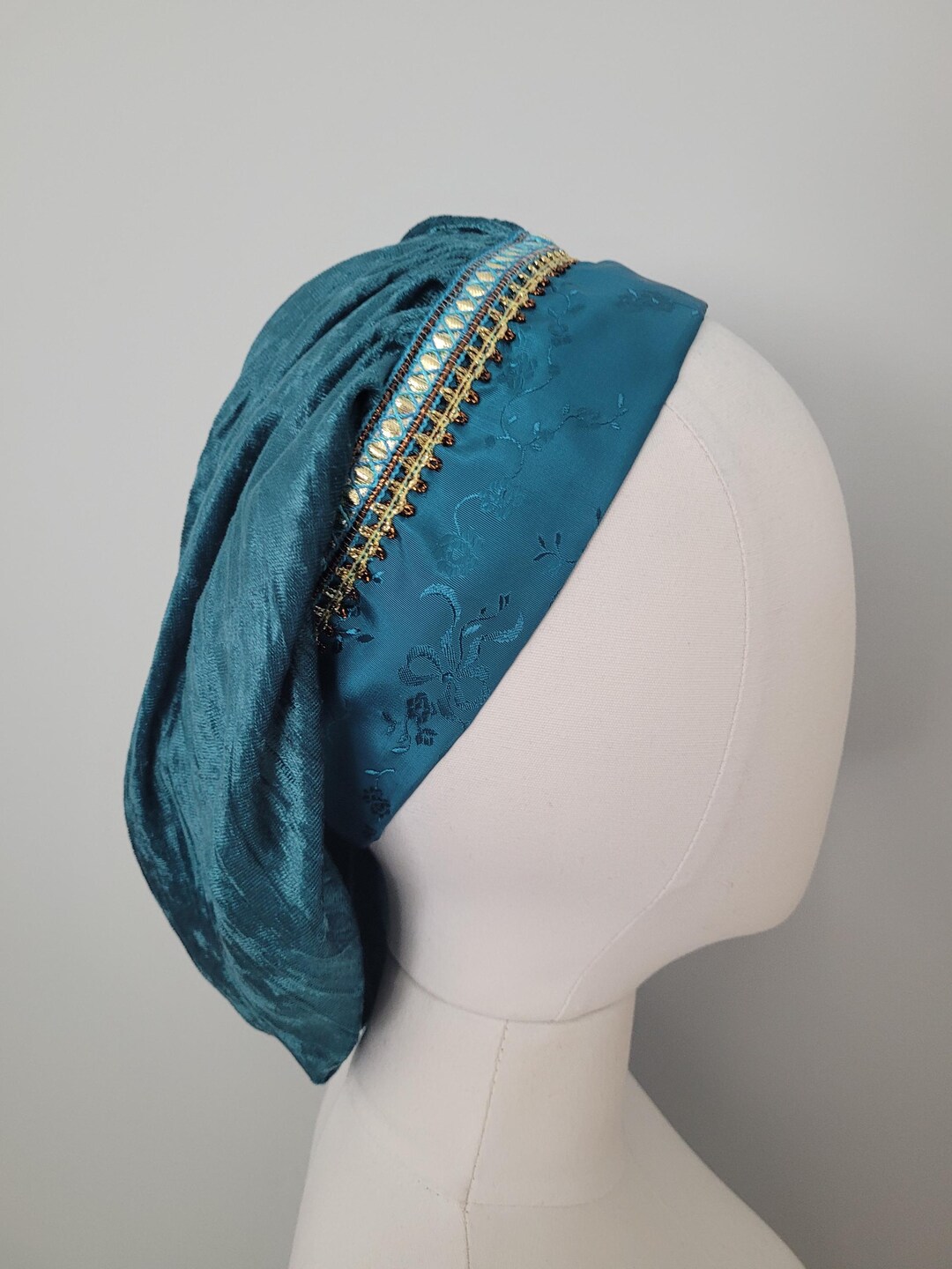 Teal Blue Velvet Embroidered Muffin Cap, Tudor Renaissance Faire ...