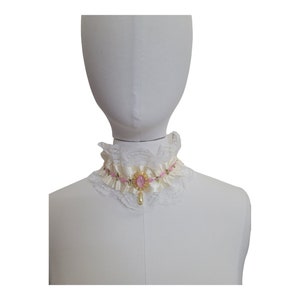 White Lace, Ivory Satin Cameo With Pearl, Victorian Neck Ruff Choker ...