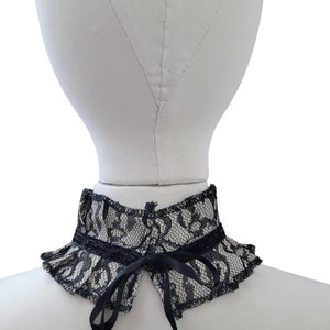 White and Black Lace Pearl Cameo, Victorian Neck Ruff Choker, Ruffled ...