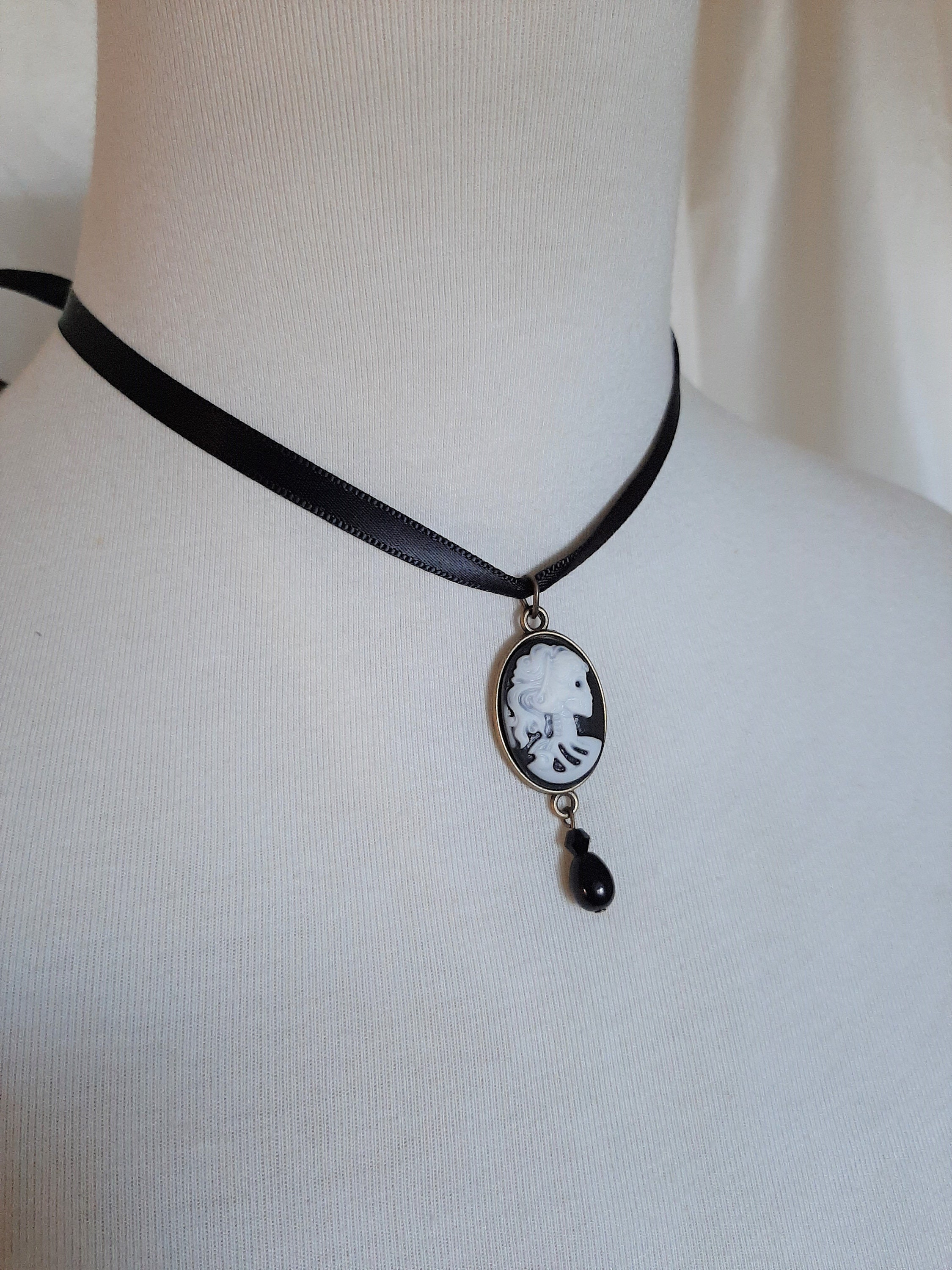 Cameo Choker Necklace Ribbon Chain Regency Victorian Emma | Etsy