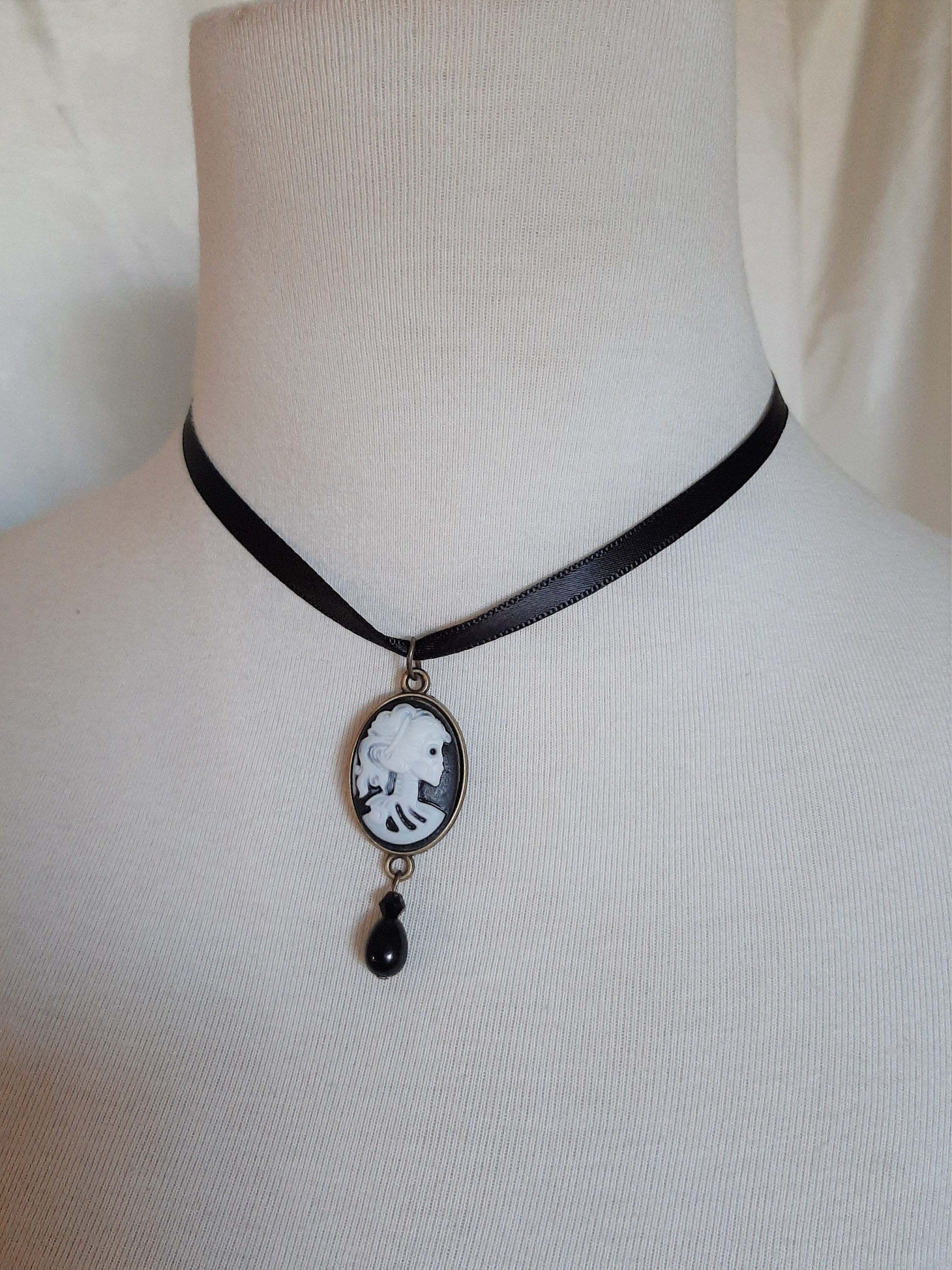 Cameo Choker Necklace Ribbon Chain Regency Victorian Emma | Etsy