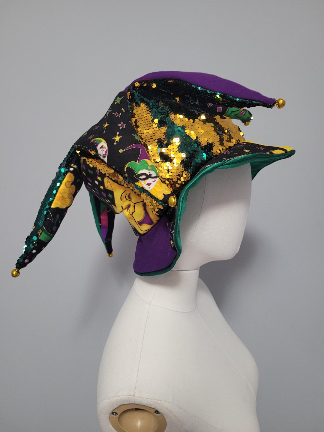 Green Purple Mardi Gras Jester Tudor Elizabethan Hat, Floppy Hat ...
