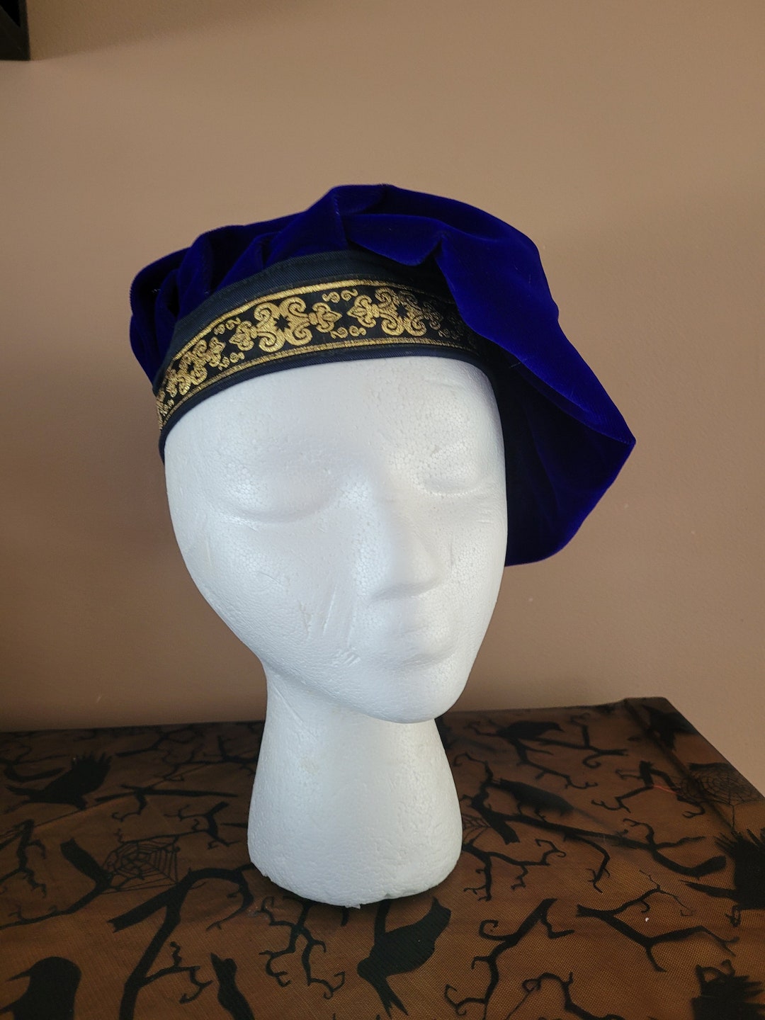 Black and Sapphire Velvet Muffin Cap, Tudor Renaissance Faire Costume ...