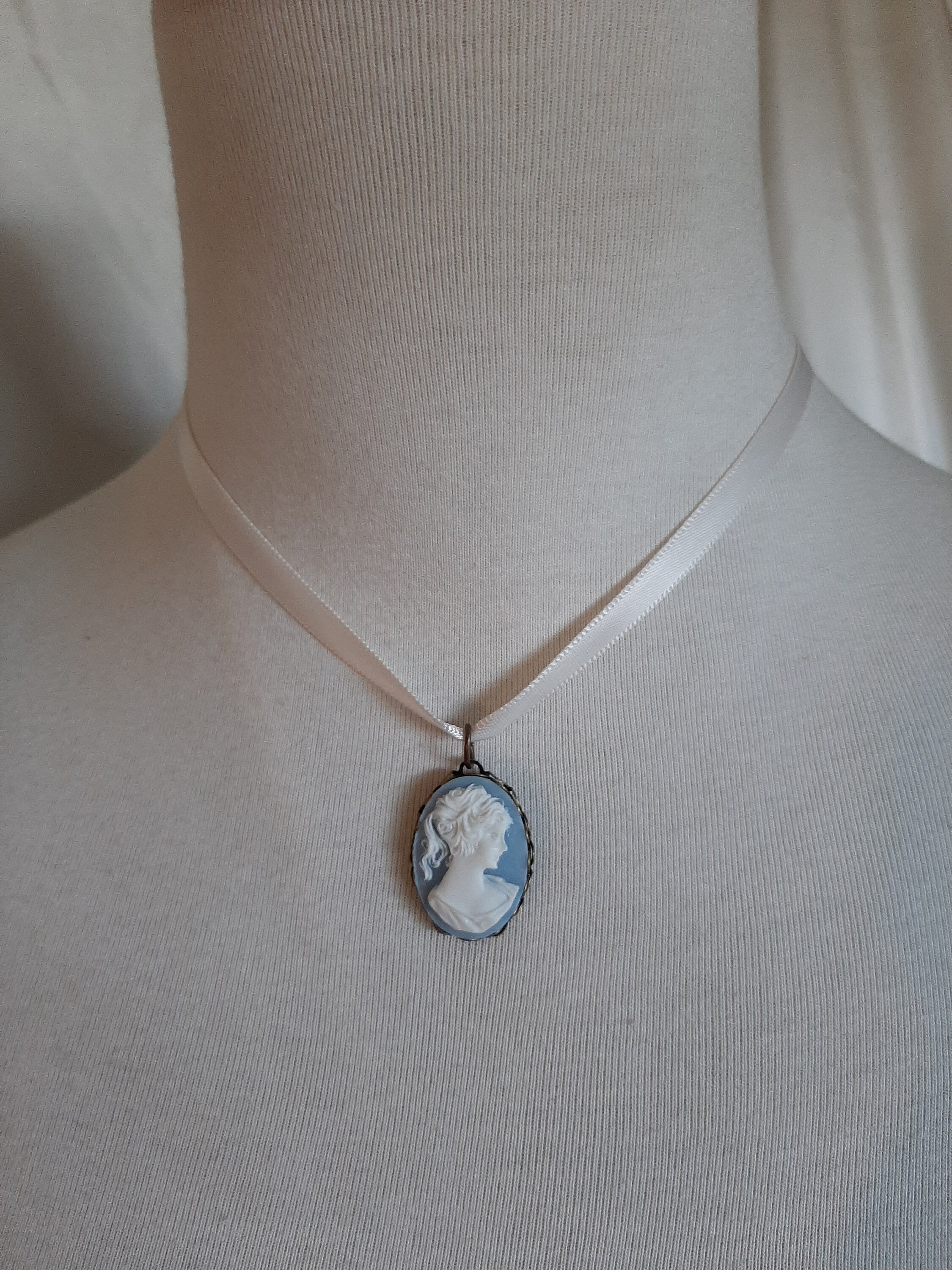 Cameo Choker Necklace Ribbon Chain Regency Victorian Emma | Etsy