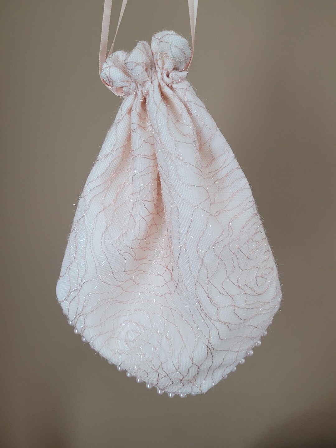 Pink Embroidered Regency Reticule Purse Bag, Beaded, Drawstring Jane ...
