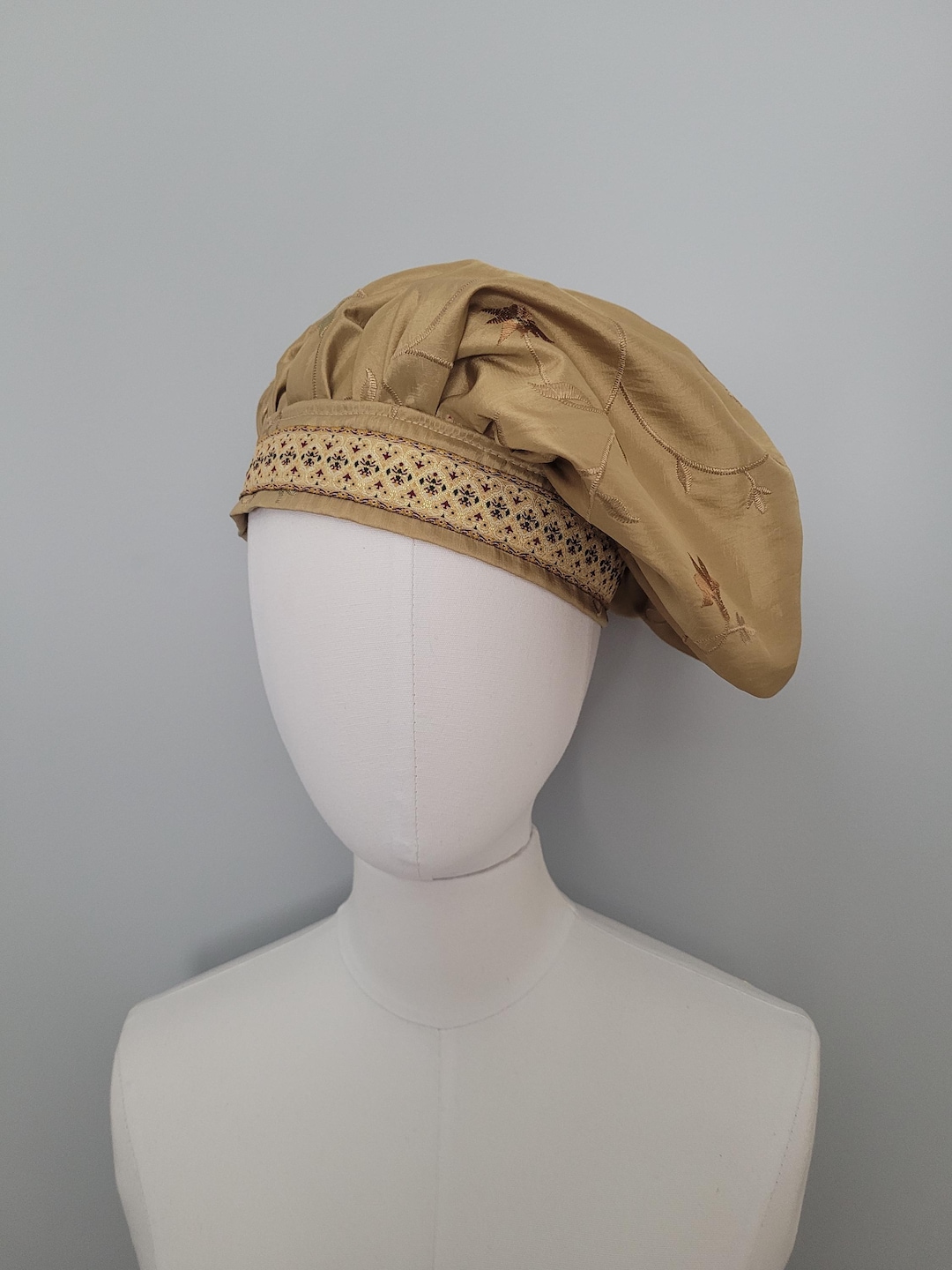 Gold Embroidered Muffin Cap, Tudor Renaissance Faire Costume Hat ...