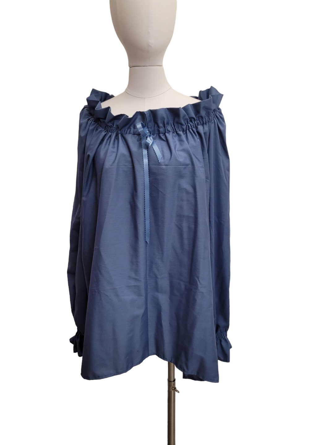 Blue Hip Length Cotton Chemise, Renaissance Costume Dress Blouse ...