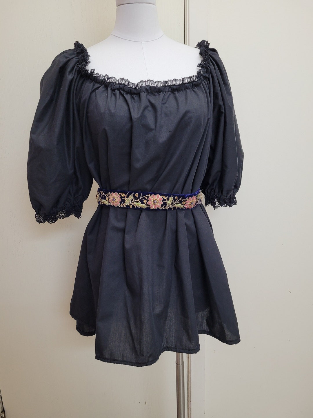 Black Hip Length Cotton Chemise, Renaissance Costume Dress Blouse ...