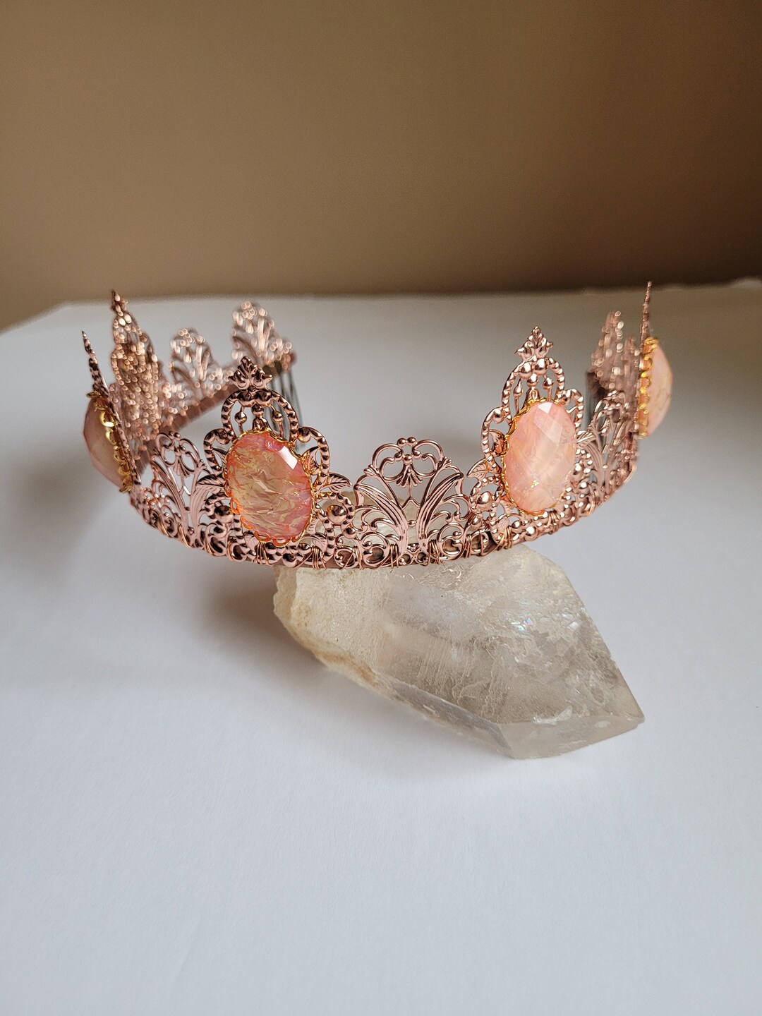 Rose Gold and Pink Opal Tiara Crown, Filigree Phoenix Fantasy ...