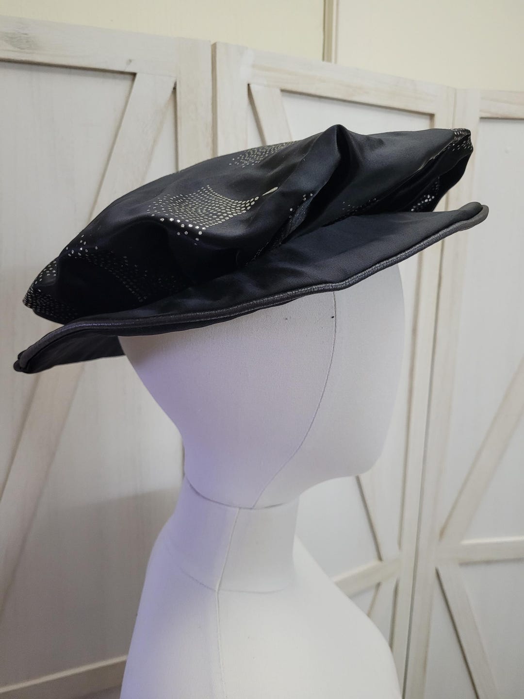Black Satin Silver Sparkle Basic Tudor Elizabethan Hat, Floppy Hat ...