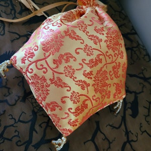 Sunset Brocade Regency Reticule Purse Bag, Beaded, Drawstring ...