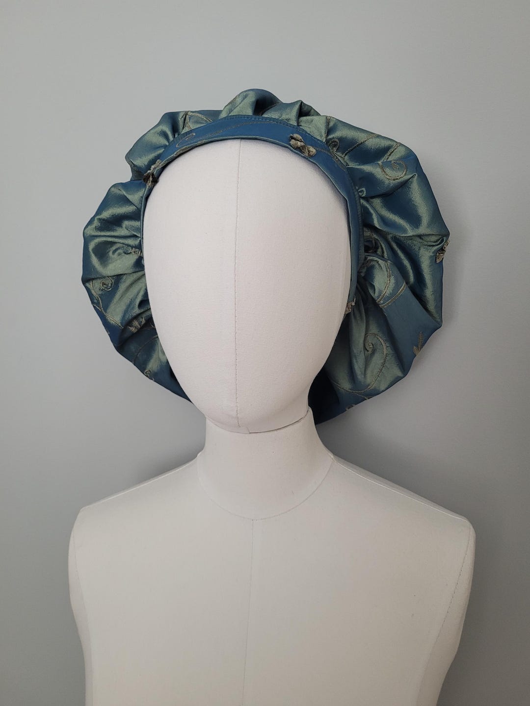 Teal Blue Embroidered Muffin Cap, Tudor Renaissance Faire Costume Hat ...
