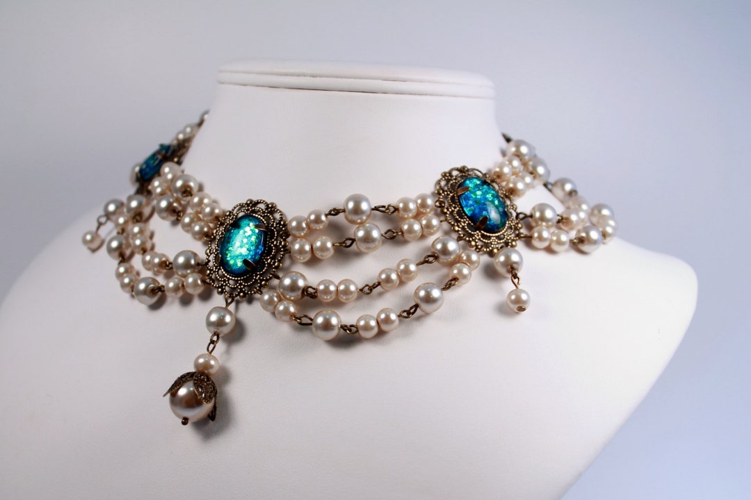 Lotus Pearl Tudor Necklace, Renaissance Medieval Costume Jewelry ...