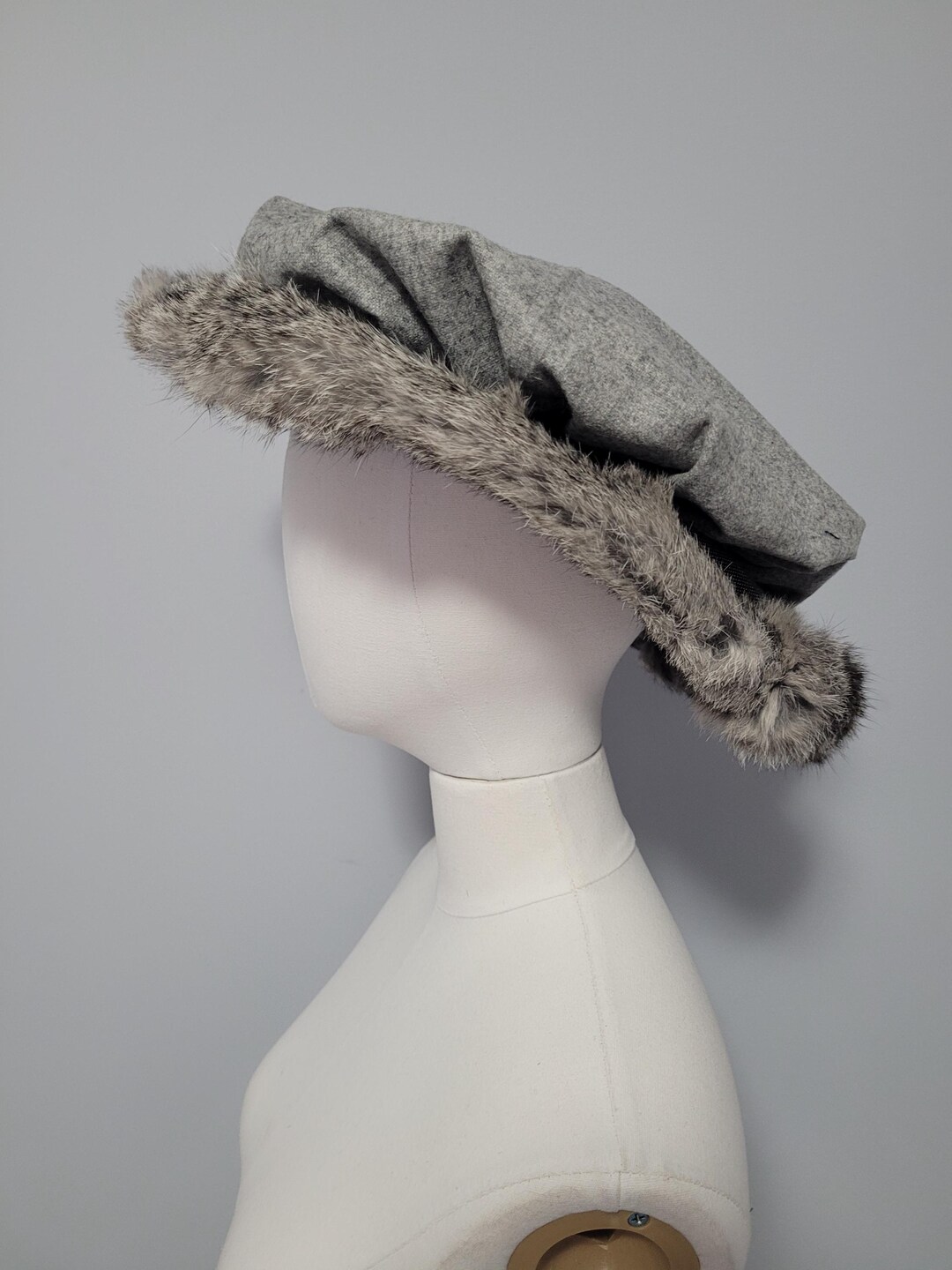 Grey With Fur Trim Tudor Elizabethan Hat, Floppy Hat, Renaissance ...