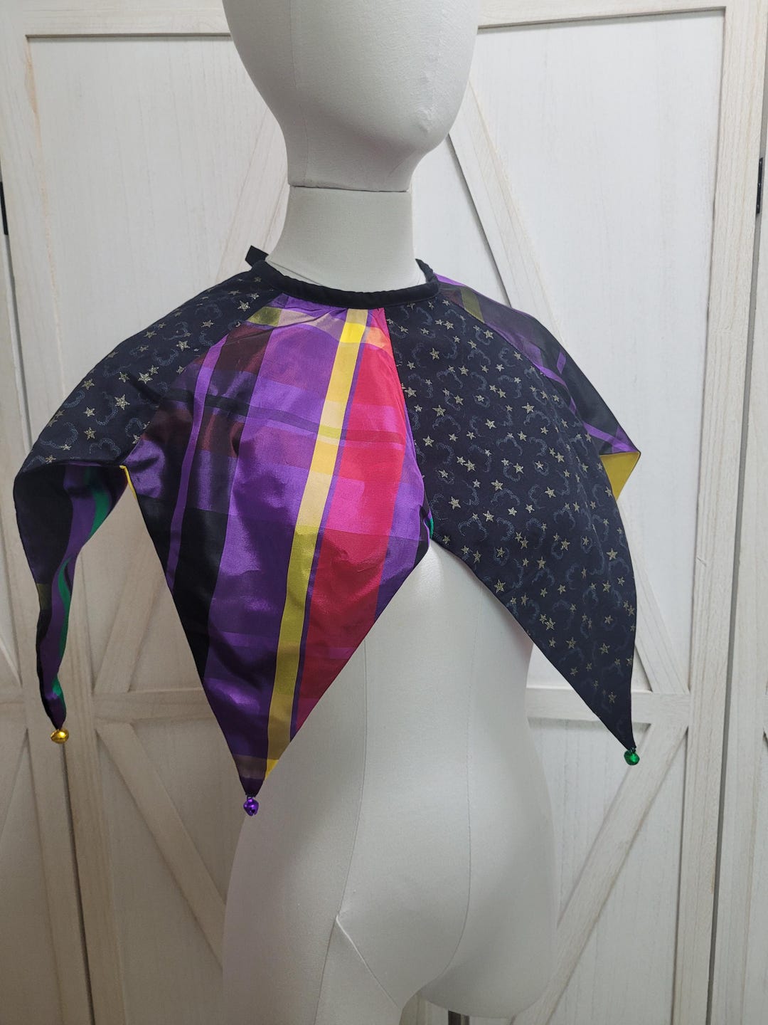 Reversible Black and Plaid Jester Neck Collar, Pennant Cape ...