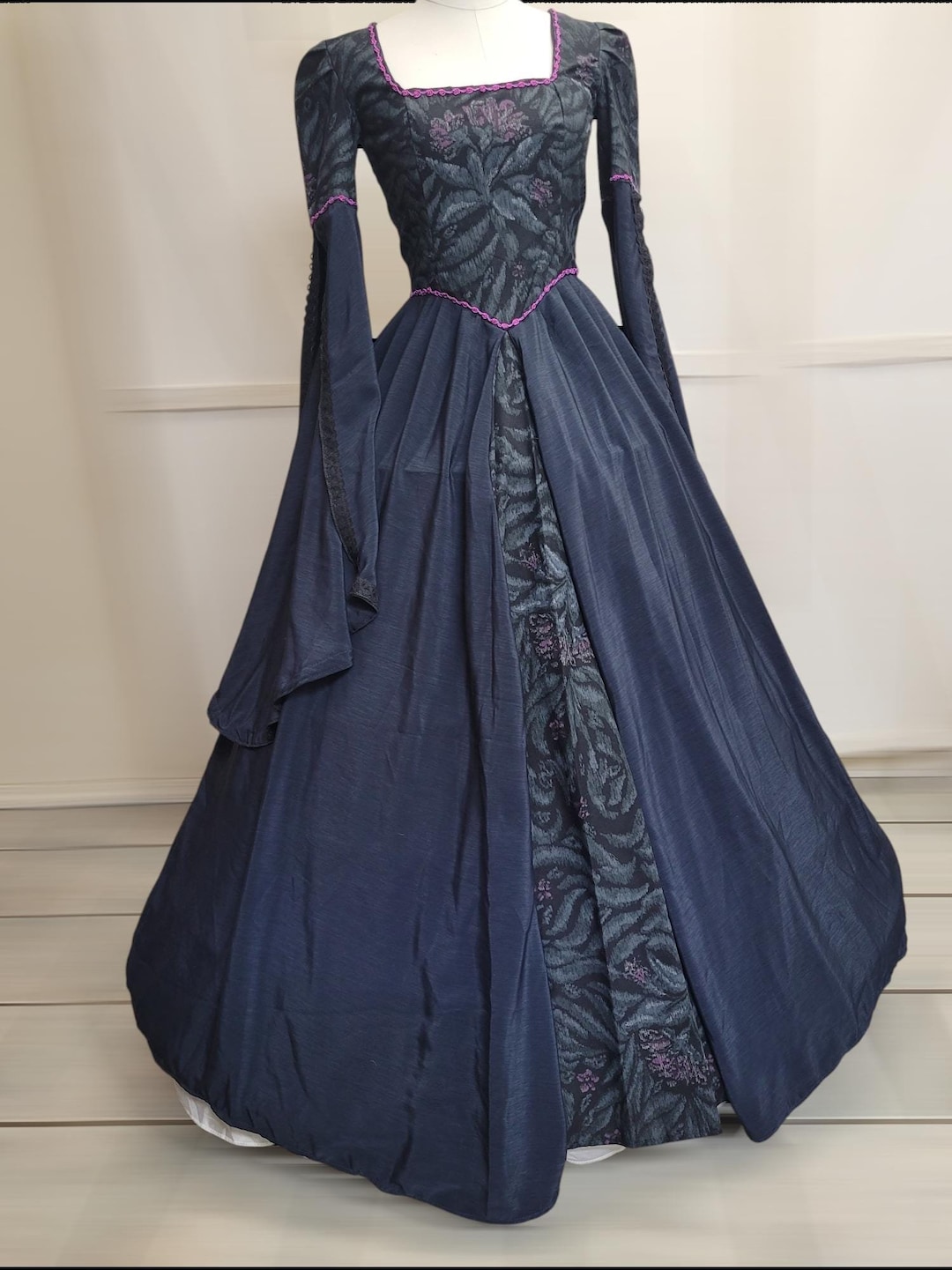 Bust 34" Midnight Tudor Anne Boleyn Dress Gown, Medieval Costume ...