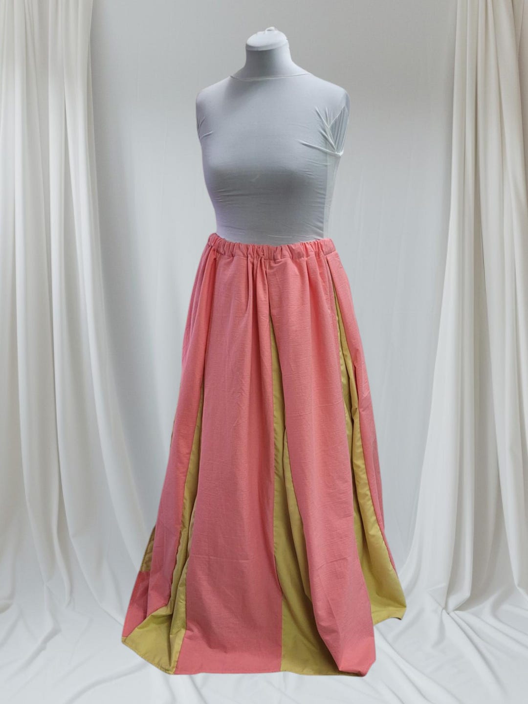 XL-3X Pink and Yellow Full Skirt, Renaissance Costume Dress, Medieval ...