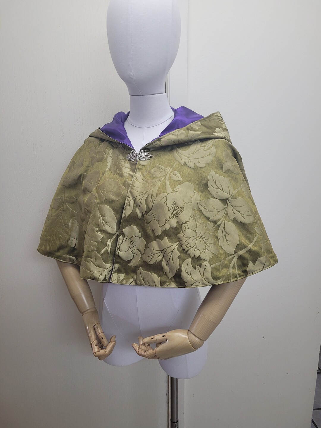 Olive Green Damask Regency Tudor Medieval Archer Cape, Woodland Elf ...